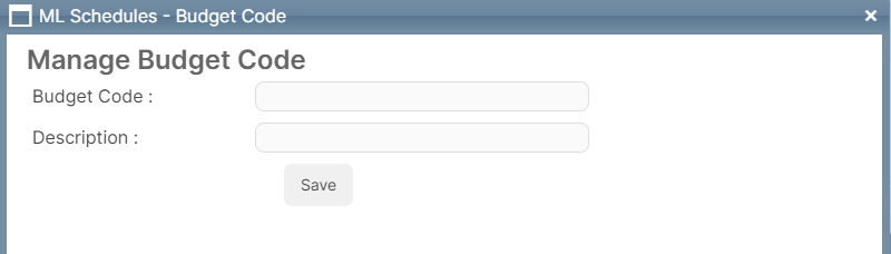 Manage Budget Codes – ML Schedules