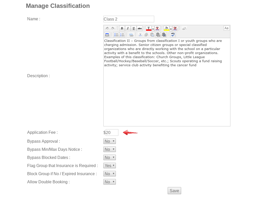 Setup an Application Fee For External Groups – ML Schedules