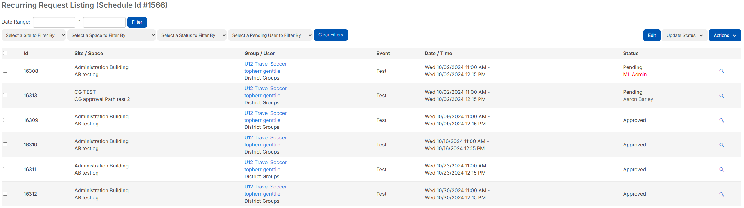 Respond to Recurring Requests at Multiple Spaces – ML Schedules