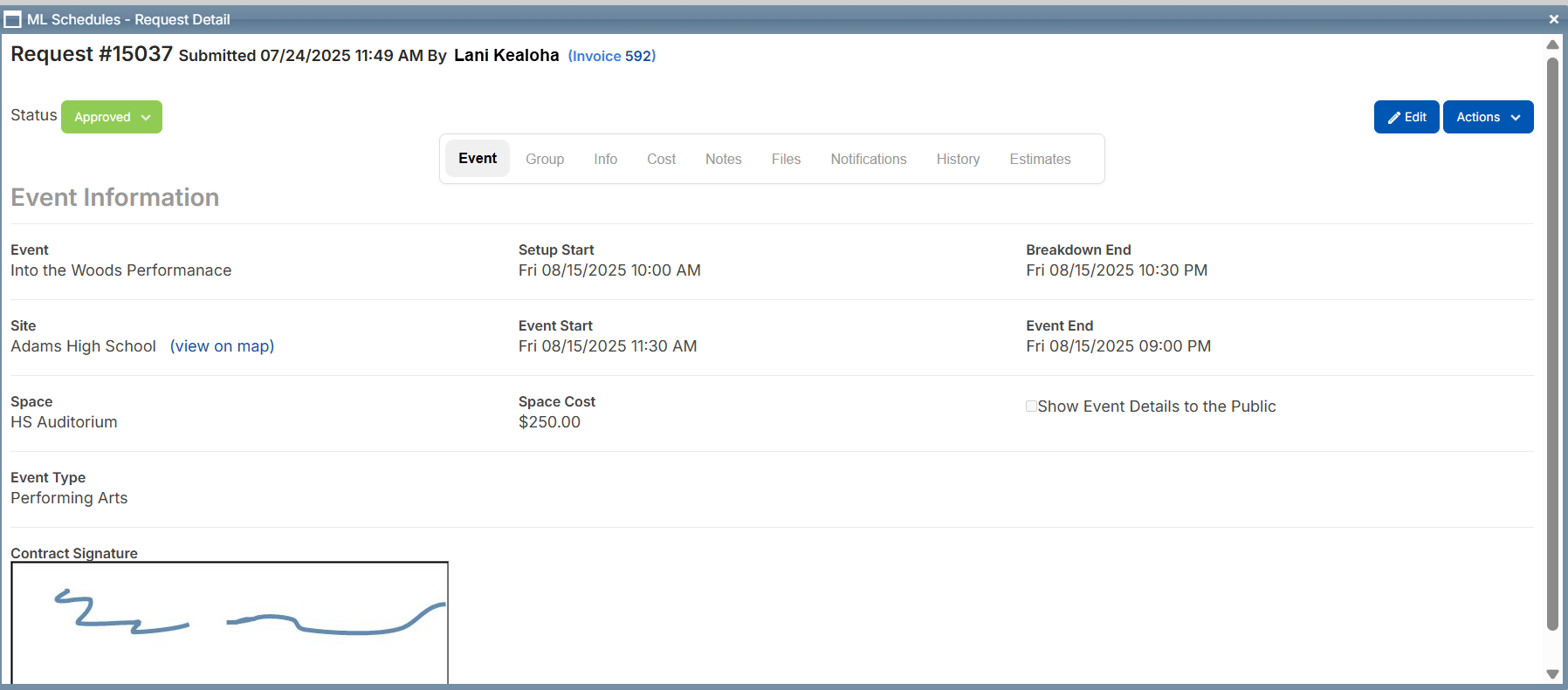 View a request's history – ML Schedules